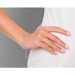 Miabella 925 Sterling Silver or 18Kt Yellow Gold Over Silver Infinity Adjustable Bolo Beaded Ball Chain Bracelet for Women, Made in Italy (Sterling Silver)