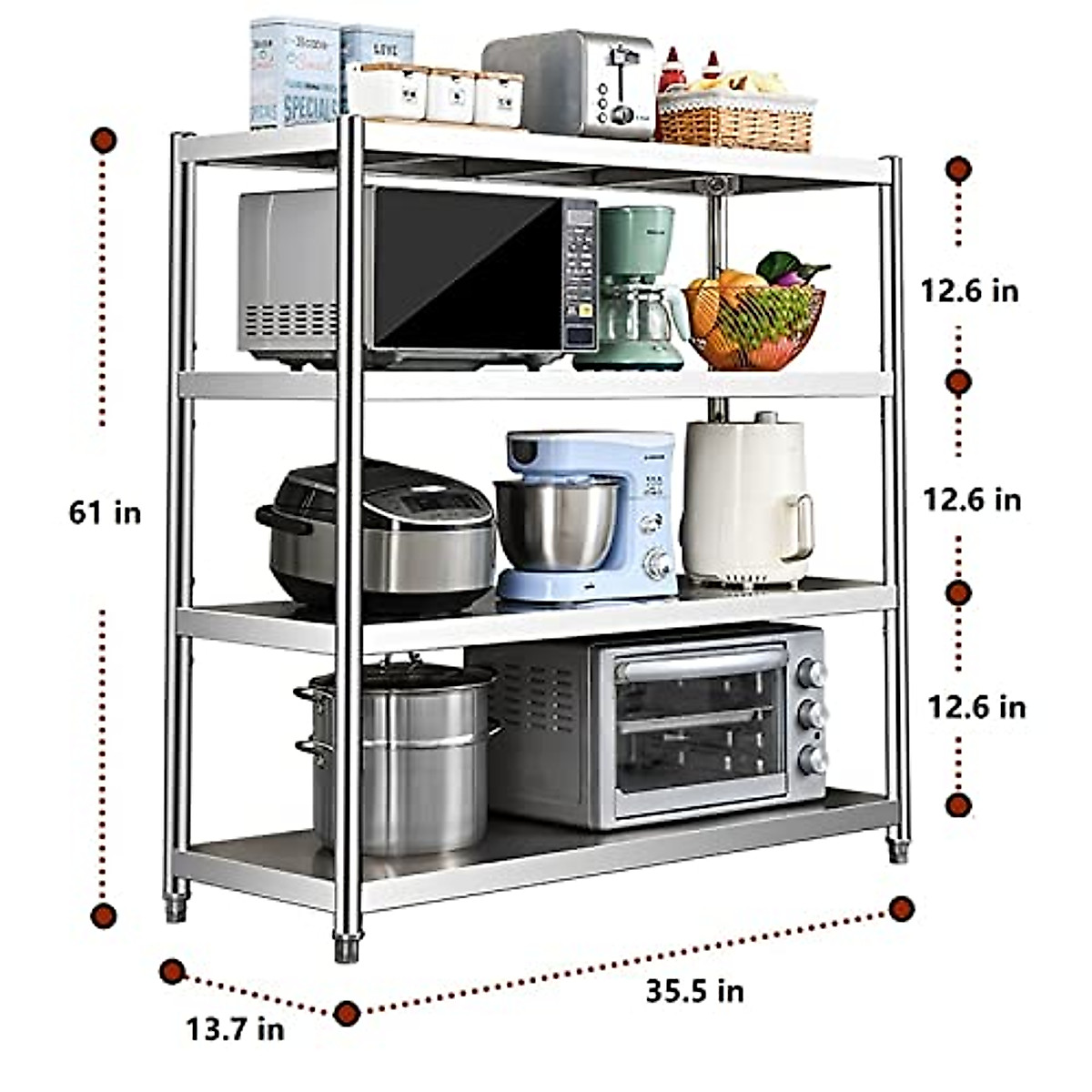 Generic XBSM Stainless Steel Shelves 4-Tier Adjustable Shelving Unit Heavy-Duty Shelf Suitable for Kitchen Commercial Restaurant Garage Storage 200lb Per (35.5L×13.7W inch)