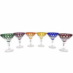 6 Champagne and Cocktails Crystal Glasses - 6 Colors Assortments - Roemer Service Diamant (17 cl) - Klein House - Company : Artisan du Cristal - Gift Set - Stamped : Klein 54120 Baccarat France