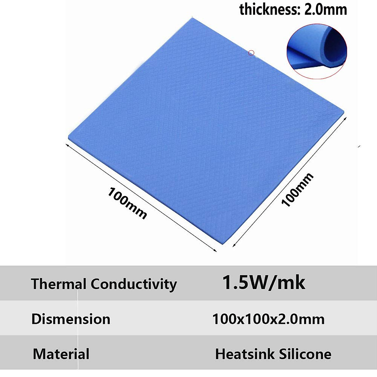 Wathai Blue 100x100x2mm 2mm Silicone Pad Thermal Conductivity 1.5 W/mk Thermal pad For GPU CPU PS3 PS2 Xbox Heatsink Cooling