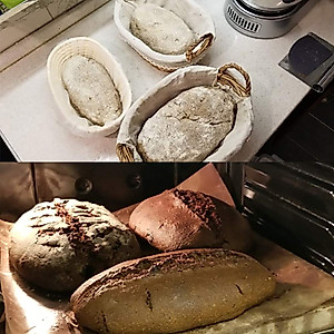 Oval Bread Proofing Basket, 8.3 Inch Fermentation basket Natural Rattan Bowl Sourdough Bread Basket Set Linen Liner Cloth for Professional and Home Bakers, 2 Pcs…