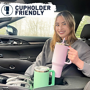 Crave Cups 40oz Tumbler with Lid and Straw l Reusable Spill Proof Double Wall Insulated Stainless Steel Water Bottle Travel Mug l Cupholder Friendly Vacuum Sealed Tumbler with Handle (Lavender)