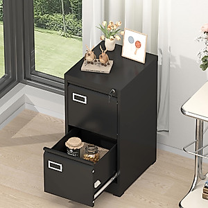 GREATMEET 3 Drawer Mobile File Cabinet with Lock,Under Desk Drawer Metal Filing Cabinet for Legal/Letter Size,Fully Assembled Black