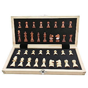 Wooden Magnetic Chess Set, YJZ 12” Chess Board Portable for Folding, Travel Chess Sets for Adults, Including Extra 2 Queens, Set with Storage Slot, Portable Birthday Gift for Children and Beginners