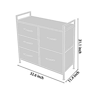 AZL1 Life Concept Wide Dresser Storage Tower with Sturdy Steel Frame, Wood Top, 5 Drawers of Easy-Pull Fabric Bins, Organizer Unit, Dark Grey 3-5