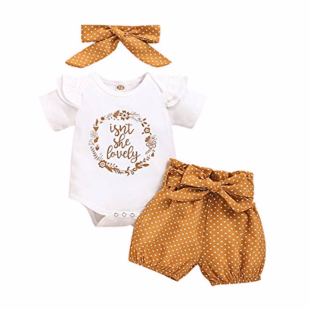 Newborn Baby Girl Clothes Outfits Cute Baby Ruffle Romper Pants with Headband Summer Clothing Set (Khaki, 12-18 Months)