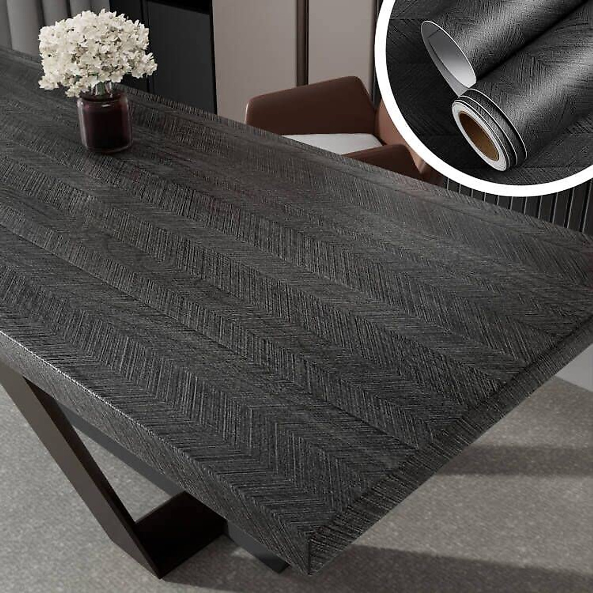 YENHOME 118"X30" Black Contact Paper Wood Contact Paper for Countertops Cabinets and Drawers Dark Wood Look Contact Paper Peel and Stick Wallpaper Removable Wood Wallpaper for Bedroom Kitchen Counter
