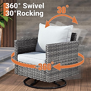 ovios Outdoor 11 Piece Patio Furniture Set with Fire Pit Table,Conversation Sectional Wicker Couch with Swivel Chairs,Modern Outside Sofa for Balcony Backyard (Grey)