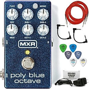 Briskdrop MXR M306 Poly Blue Octave Bundle with 2 Patch Cables, 2 Instrument Cables, 6 Dunlop Picks and ECB003 Power Supply