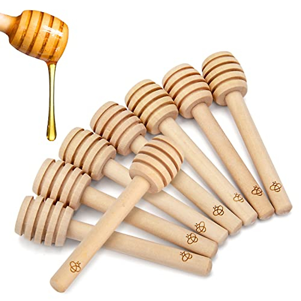HANSGO Mini Honeycomb Stick, 55 PCS Wooden Honey Dipper Honey Wand Bee Pattern Stirrers for Honey Syrup Jam Viscous Liquid Wedding Party Favors, 3.2 Inches