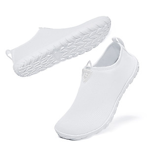 Racqua Men&Women Breathable Water Shoes Aqua Socks for Hiking Diving Surf Diving Sport Quick-Dry Pool Beach Swim Shoes White 8W/7M