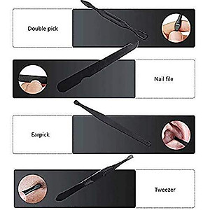 Professional Multifunction Nail Clipper Set Black Stainless Steel Leather Case