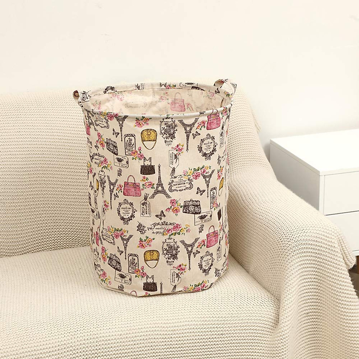 Large Storage Basket Waterproof Organizer Bin Paris Laundry Hampers Convenient Baby Nursery Hamper for Kids Girls, Pink