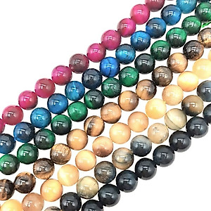 6mm Natural Round Stone Beads About 210pcs Tiger Eye Genuine Real Healing Crystal Stones Beading Loose Gemstone DIY for Bracelet Jewelry Making Kit(7 Color-H)