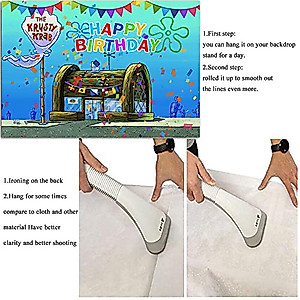 QHY 7x5ft Cartoon Animation Spongebob Theme Photography Backdrop Children Happy 1st Birthday Party Decorations Banner The Krusty Krab Photo Background Vinyl Baby Shower Booth Studio Props