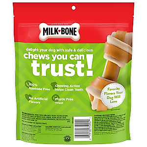 Milk-Bone Chews GnawBones Rawhide Free Dog Treats, Chicken, 5 Long Lasting Small/Medium Knotted Bones