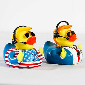 Large Rubber Duck Ornaments for Car Accessories Dashboard Decorations Trump Duck Toys with Sunglasses Headphones and Necklace (Style A)