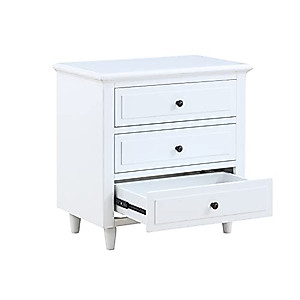 XD Designs Solid Wood Side End Table, 2-Drawer Night Stand with Storage Shelf, Bedside Nightstand, Accent Table for Bedroom Hallway Living Room (White)