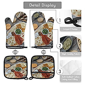 Snacks Sauces Bread Oven Mitts Kitchen Oven Gloves for Cooking Baking Heat Proof Lining Cotton Kitchen Potholder Mittens Pot Holders Hot Pads for Chef Women Men
