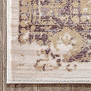 Well Woven Kensington Maxwell Lavender Modern Medallion Antique Vintage Distressed Area Rug 7'10" x 10'6"