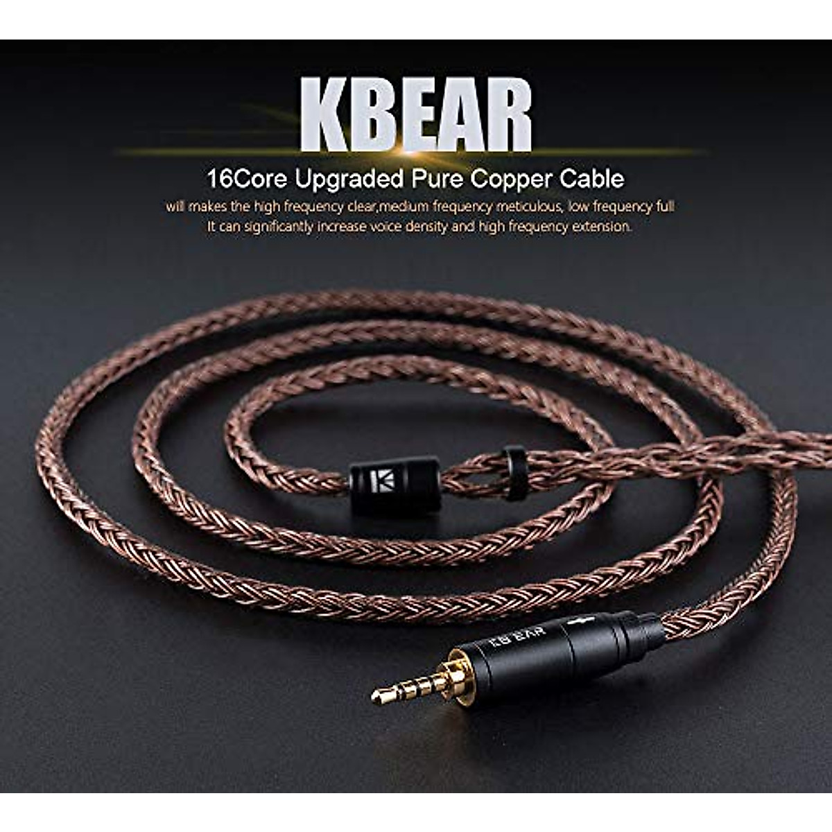 KBEAR 16 Core Upgrade 2 Pin Earphone Cable,HiFi in Ear Monitor Replacement TRS Cable Pure Copper Extension Cable with 0.78mm 2 Pin for AS10 ZS10 ZST ZS6 C10 TRN V80 X6 (2 PIN 3.5mm,Dark)……