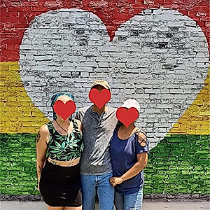 CSFOTO Polyester 4x4ft Brick Wall Love Reggae Backdrop Juneteenth Decorations for Party White Heart Yellow Green Red Striped Painted Wall One Love Birthday Party Background One Love Backdrop