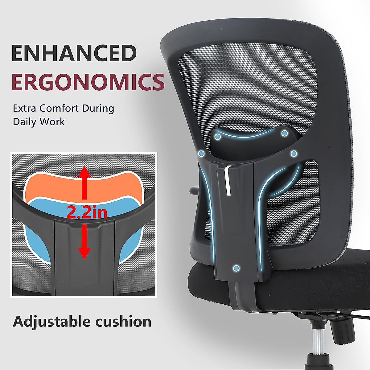 Big and Tall Office Chair 400lbs Desk Chair Mesh Computer Chair with Lumbar Support Wide Seat Adjust Arms Rolling Swivel High Back Task Executive Ergonomic Chair for Home Office (Grey)