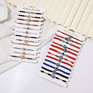 ILGANT 36Pcs Evil Eye Bracelets Pack Mexican Adjustable Mal De Ojo Blue Red Black String Knot Bracelet Set Hamsa Protection Beaded Jewelry for Women Teen Girls