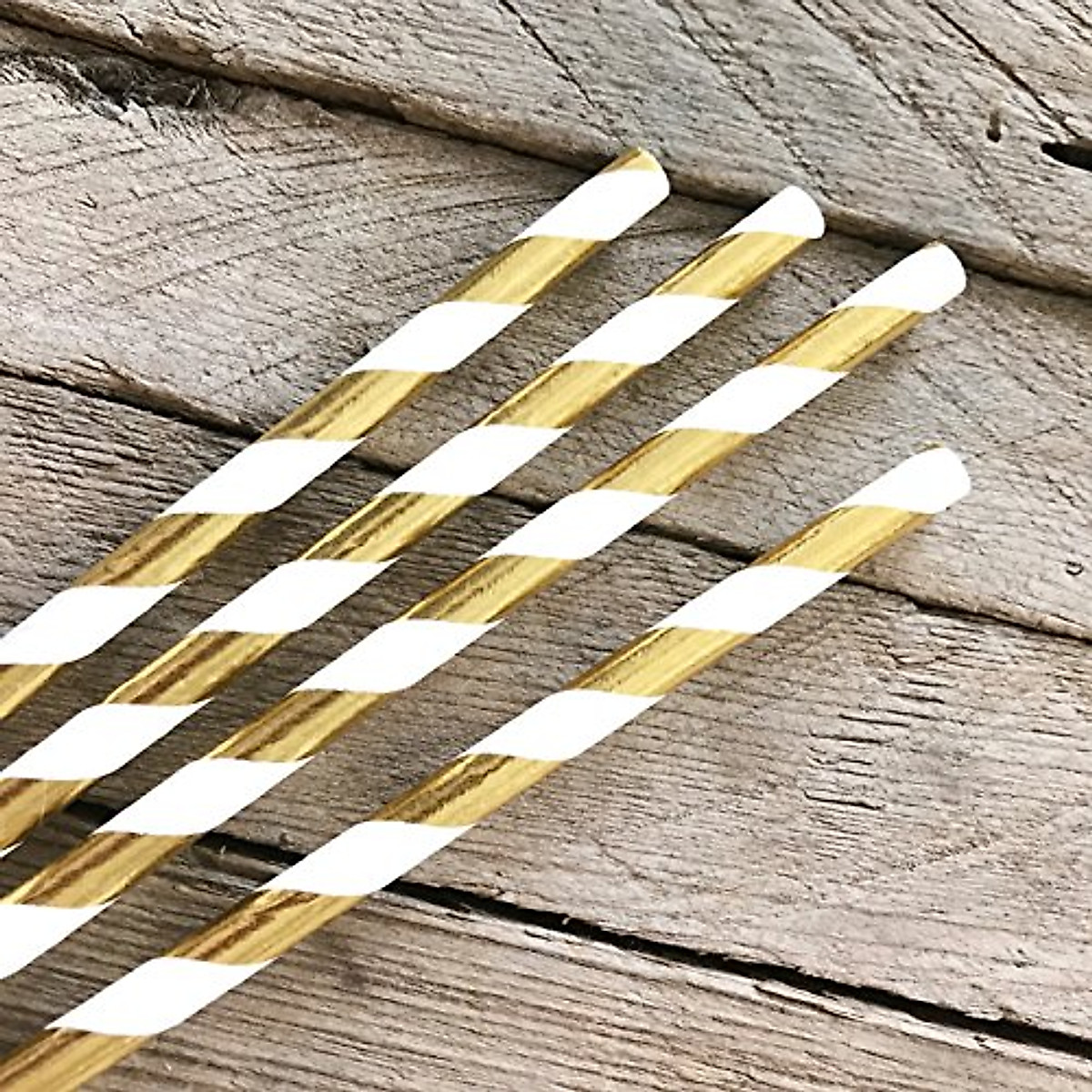 Gold Foil Paper Straws - Striped - Valentine - Wedding Party Supply - 7.75 Inches - 100 Pack - Outside the Box Papers Brand