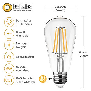 LED Light Bulbs Edison dimmable Bulbs Warm White 2700K Light Bulbs,E26 Base Energy Saving Equivalent 60W Incandescent watt,Antique Glass Style for Home, Bedroom. (2700k Warm White, 4-Pack)