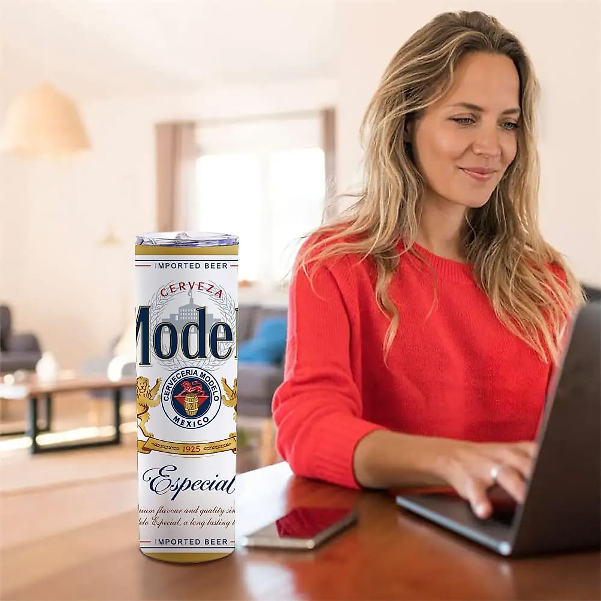 Modelo Beer Inspired Insulated Skinny Tumblers Cup Coffee Mug with Lid exported beer 20oz - Reusable Stainless Steel Water Bottle for Hot & Cold Drinks Tea Cup