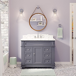 Elizabeth 42-inch Bathroom Vanity (Carrara/Royal Blue): Includes Royal Blue Cabinet with Authentic Italian Carrara Marble Countertop and White Ceramic Sink