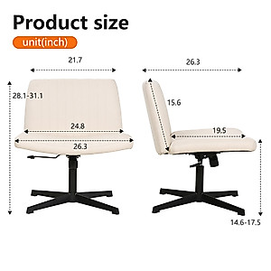 FDW Criss Cross Chair Armless Cross Legged Office Desk Chair Adjustable Swivel Ergonomic Desk Chair No Wheels U Shaped Backrest with Wide Seat Native Sponge Computer Task Vanity Chair for Home Office