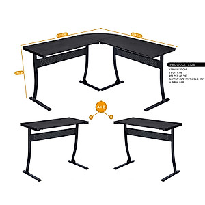 L-Shaped Computer Gaming Desk, 54.3'' Corner Writing Table Workstation Multipurpose Space-saving Study Laptop Table with Wide Desktop & Sturdy Metal Legs for Home Office Bedroom, Easy Assembly, Black