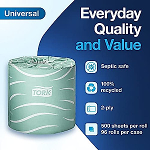 Tork Septic Safe Toilet Paper White, 100% Recycled, 2-ply, 500 Sheets per Roll, 96 Rolls