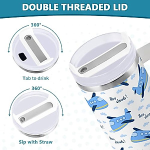 ARGTILDN 40 oz Tumbler Aircraft Airplane Blue Insulated Travel Mug with Handle and Straw Lid Stainless Steel Vacuum Coffee Cup Tea Beverage Container Water Bottles for Car Sports office