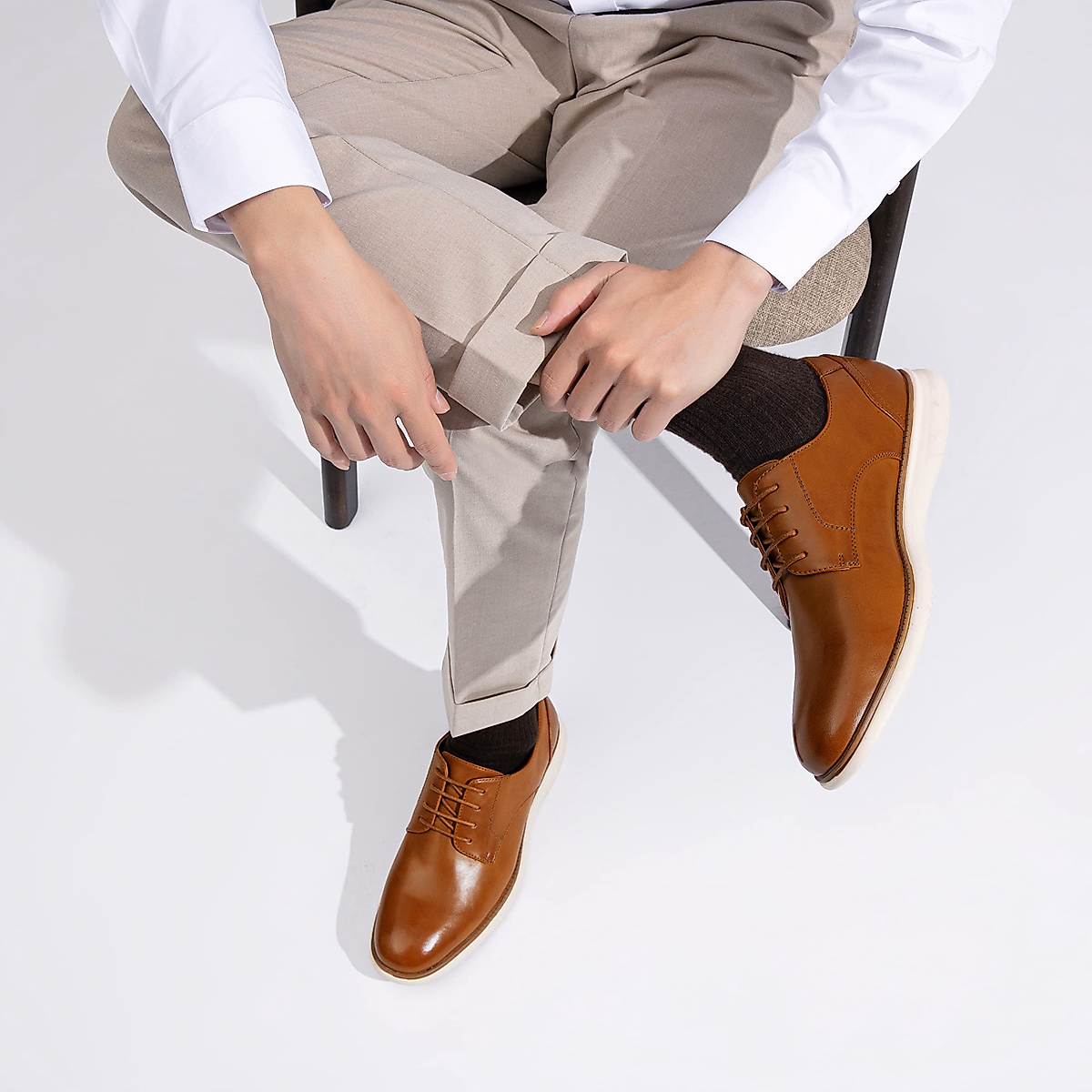 Jousen Men's Brown Dress Shoes Formal Lace Up Casual Dress Shoes for Men Oxfords Shoes (AMY733 Yellow Brown 10)