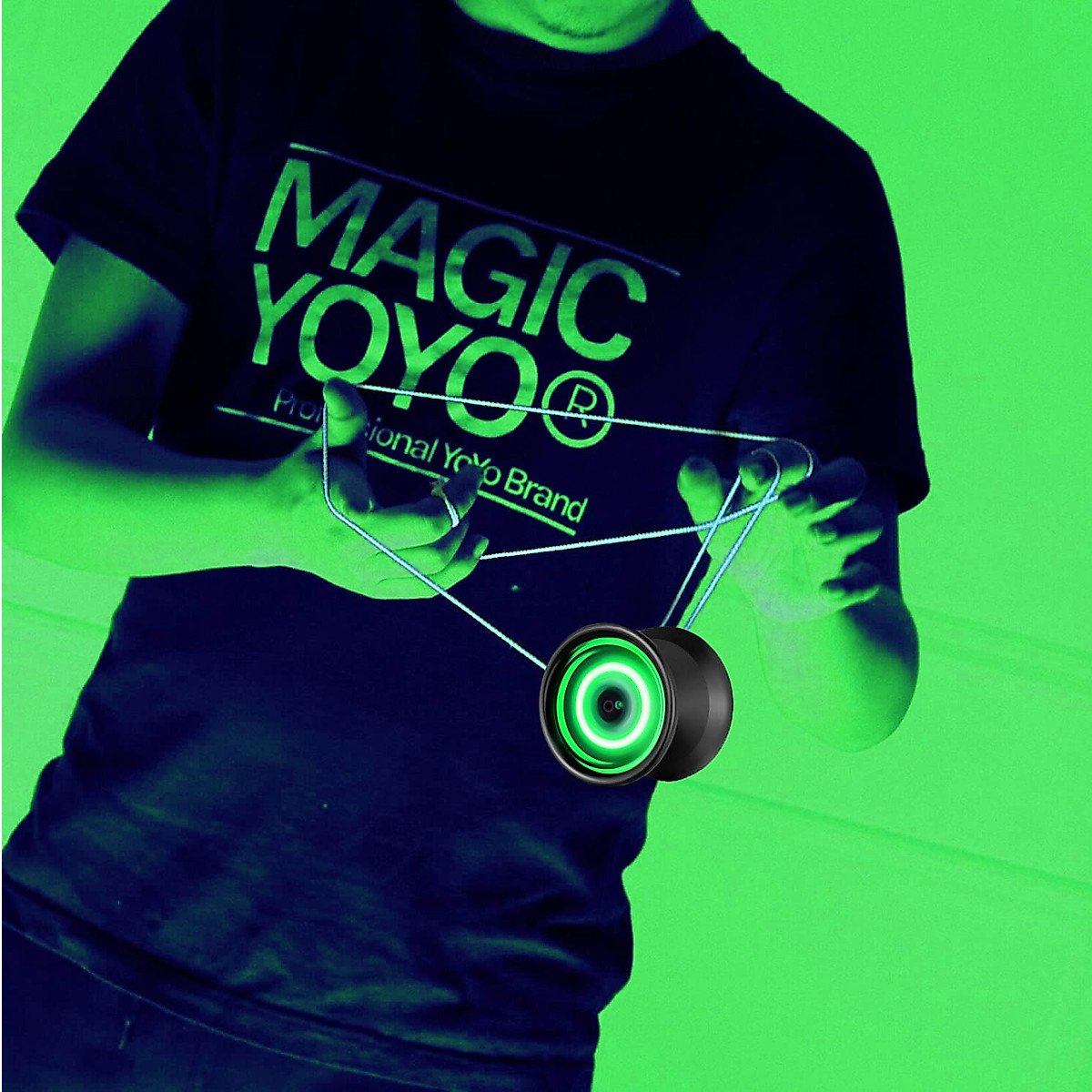 Light Up Yoyo with Extra Battery, MAGICYOYO Y02 Aurora Professional Unresponsive Yoyo with Yoyo Glove, Yoyo Bag, 12 Yoyo Strings - Green Light