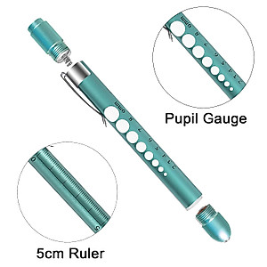 MELIFE Pen Light with Pupil Gauge, White Light Premium Copper Reusable LED Penlights for Doctors Medical Nursing Students etc, Pink and Green