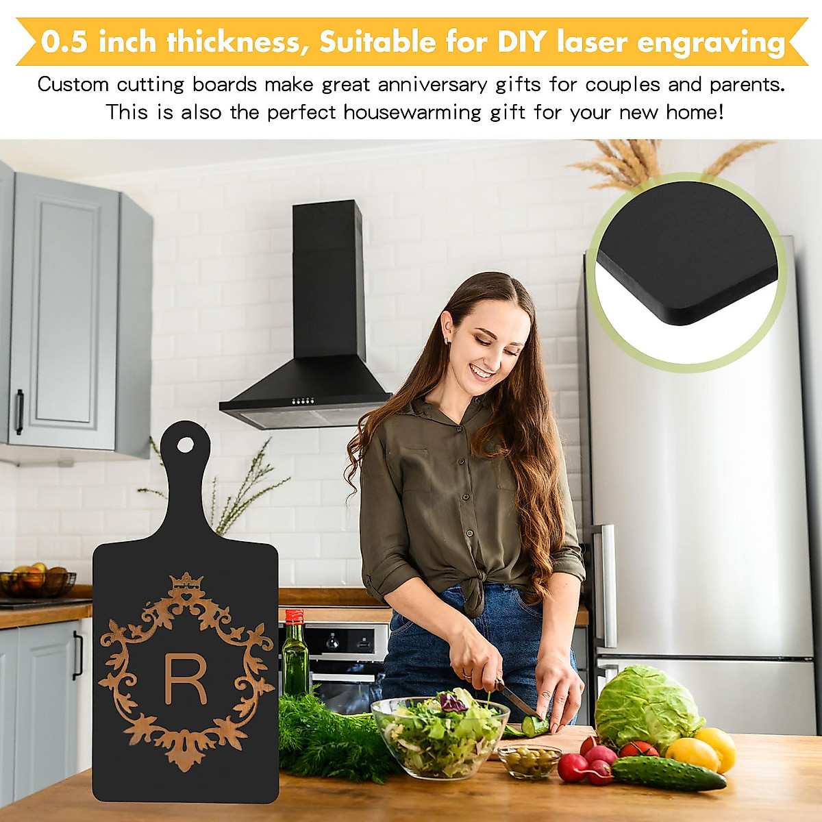 Geetery Black Bamboo Cutting Boards with Handle Bamboo Pizza Paddle Serving Boards Tray Charcuterie Board Chopping Board for Cheese Steak Bread (3 Pcs)