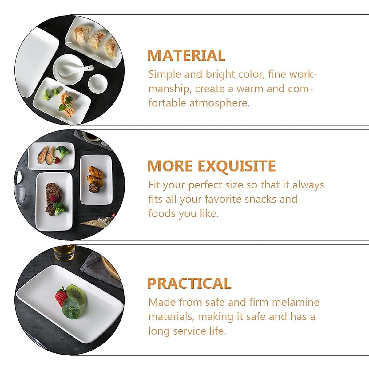 Hemoton 4pcs White Rectangular Melamine Plates, Dinner Plates Salad Serving Dishes Unbreakable Elegant Dinnerware Microwave Dishwasher Oven Safe