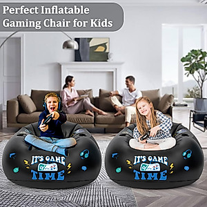 Inflatable Gaming Chair for Kids, Floor Bean Bag Chair for Teens - Boys Room Furniture with Cup Holder and Side Pocket, Inflatable Gaming Couch for Boys Room, Cool Kids Blow Up Couch Decor for Teens