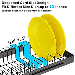 GSlife Dish Drying Rack, Metal 2 Tier Dish Rack Rust-Resistant Dish Drainer with Utensil Holder, Cutting Board Holder Set for Kitchen Counter, Black