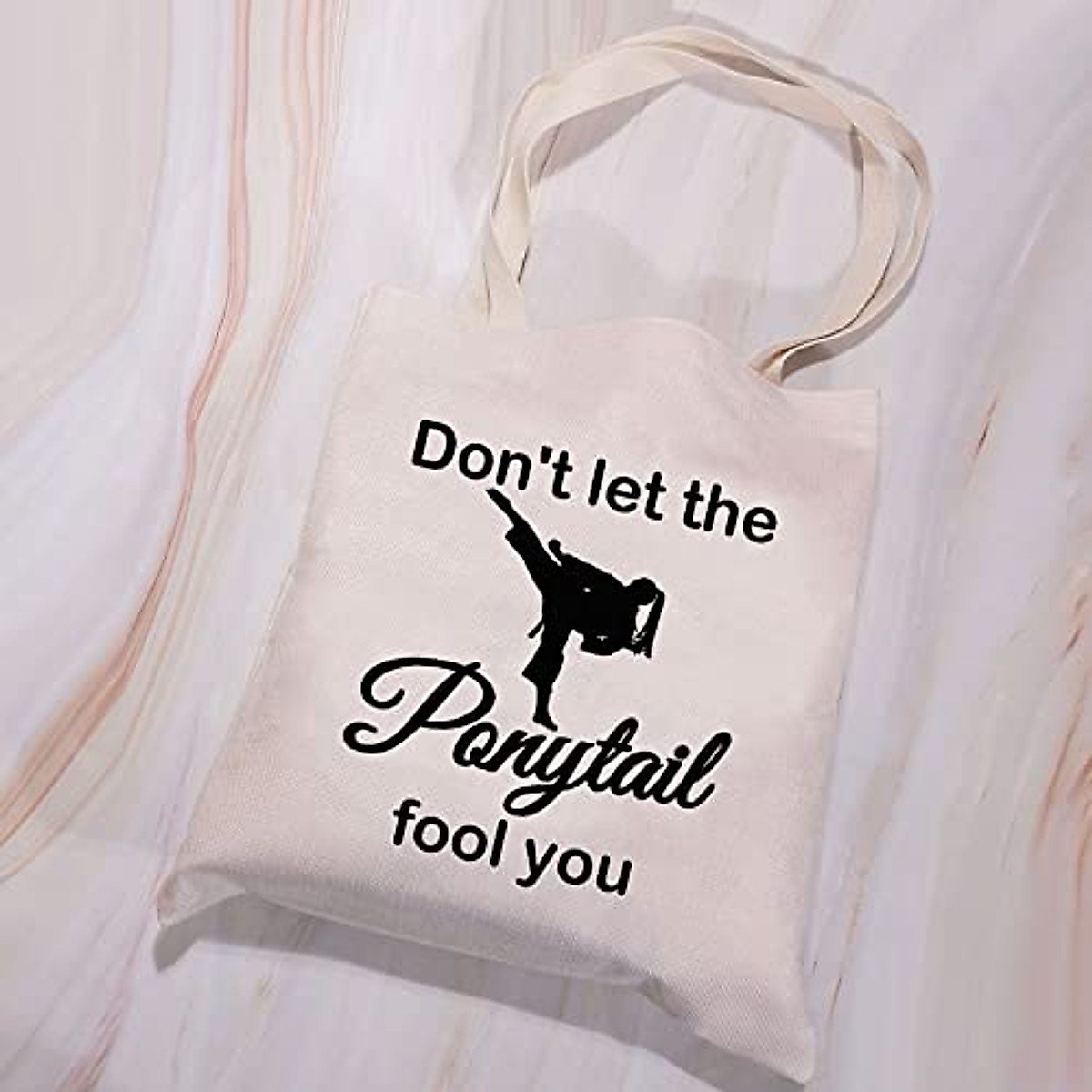VAMSII Karate Gifts for Girls Karate Tote Bag don't Let the Ponytail Fool You Taekwondo Tote Bag Martial Arts Gifts for Women (don't let the ponytail fool you Tote)