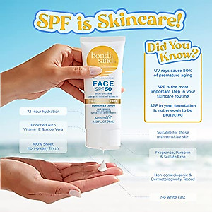 Bondi Sands Fragrance Free Daily Sunscreen Face Lotion SPF 50 | Hydrating UVA + UVB Protection, Non-Greasy, Gentle, Water Resistant | 2.53 Oz/75 mL