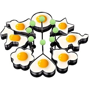 Pack of 10 Stainless Steel Fried Egg Ring Pancake Shaper Omelette Mold Mould Frying Egg Cooking Tools Kitchen Accessories Gadgets Egg Ring Flower Heart Elephant Bird Circle Star Zebra Fried Egg Shaper