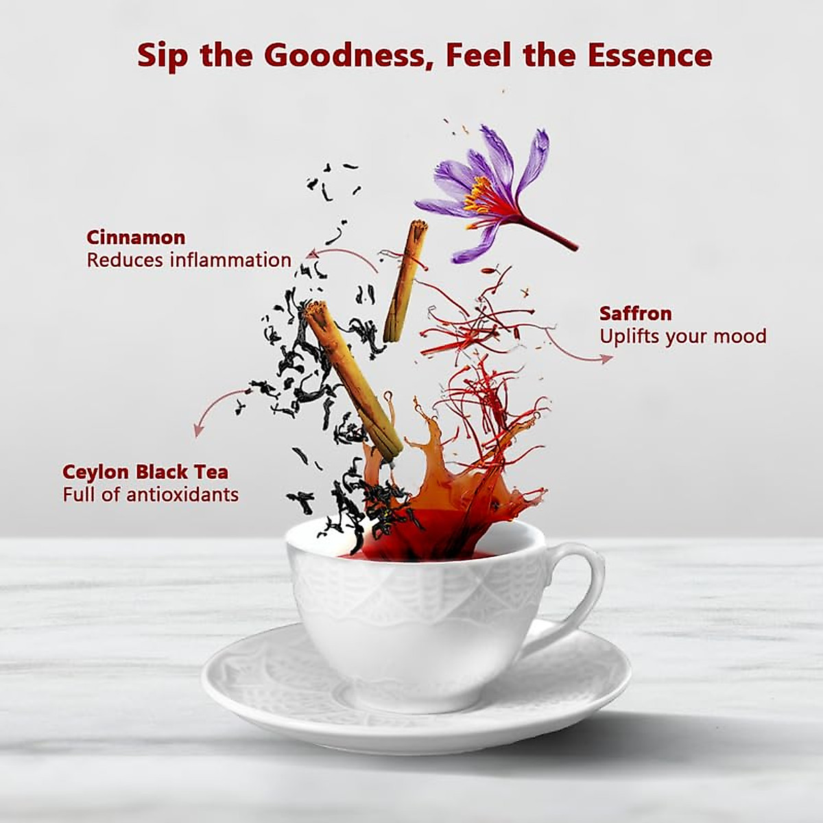 Olinda Saffron Black Tea Organic Ceylon Tea Cinnamon Naturally Caffeinated Aromatic Herbal Tea For Women 28 Tea Bags