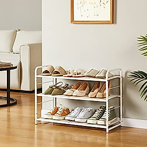 LEGUANG 3-Tier Stackable Shoe Rack Storage Organizer, for Bedroom Closet, Entryway, Hallway, Expandable & Adjustable, Metal Mesh, White