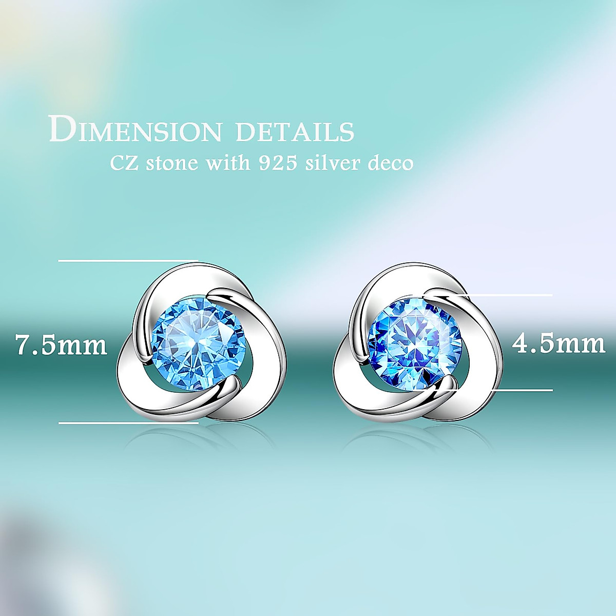 Earrings for Women,Clover Stud 925 Hypoallergenic Sterling Silver for Sensitive Ears, Blue Cubic Zirconia,Ideal Gifts for Women,Mom,Wife,Female