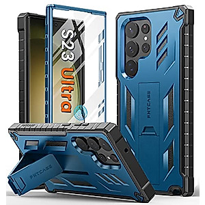FNTCASE for Samsung Galaxy S23-Ultra Case: Military Grade Drop Proof Protection Mobile Cover with Kickstand | Matte Textured Rugged Shockproof TPU | Protective Sturdy Phone Case - Blue